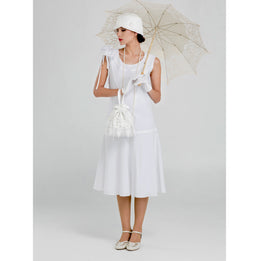 1920s high tea dress in white cotton with bow on shoulder – LaVieDelight
