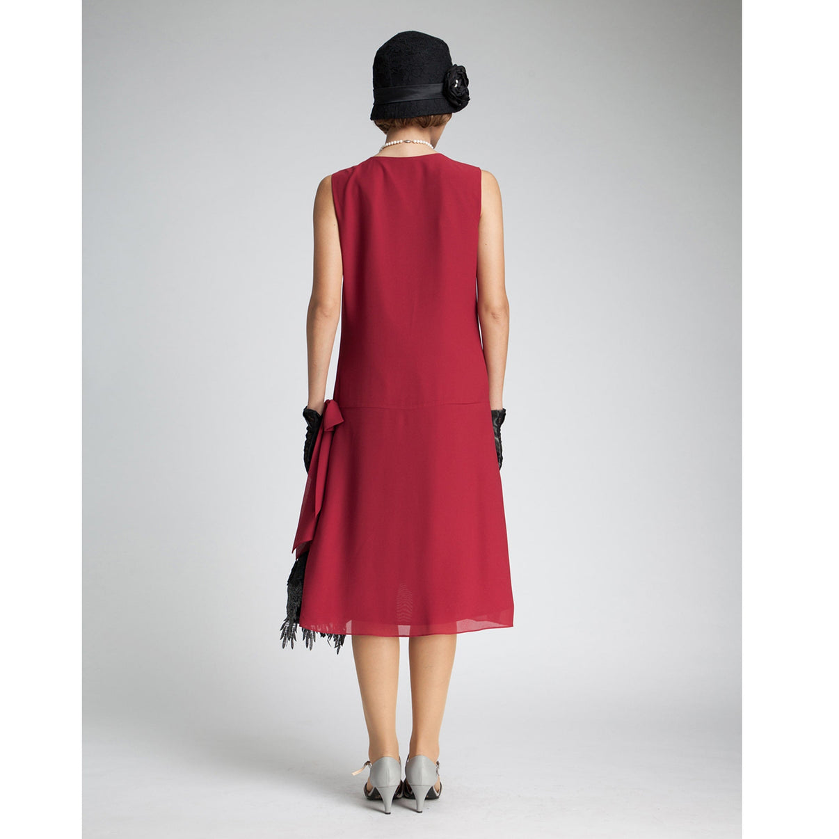 Maroon red chiffon flapper dress with drape and bow – LaVieDelight