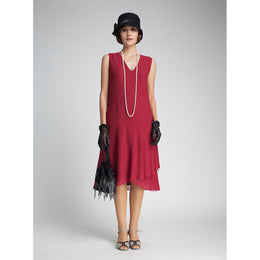 Maroon red chiffon flapper dress with drape and bow – LaVieDelight
