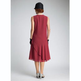 1920s chiffon flapper dress in maroon red with a ruffled skirt detail ...