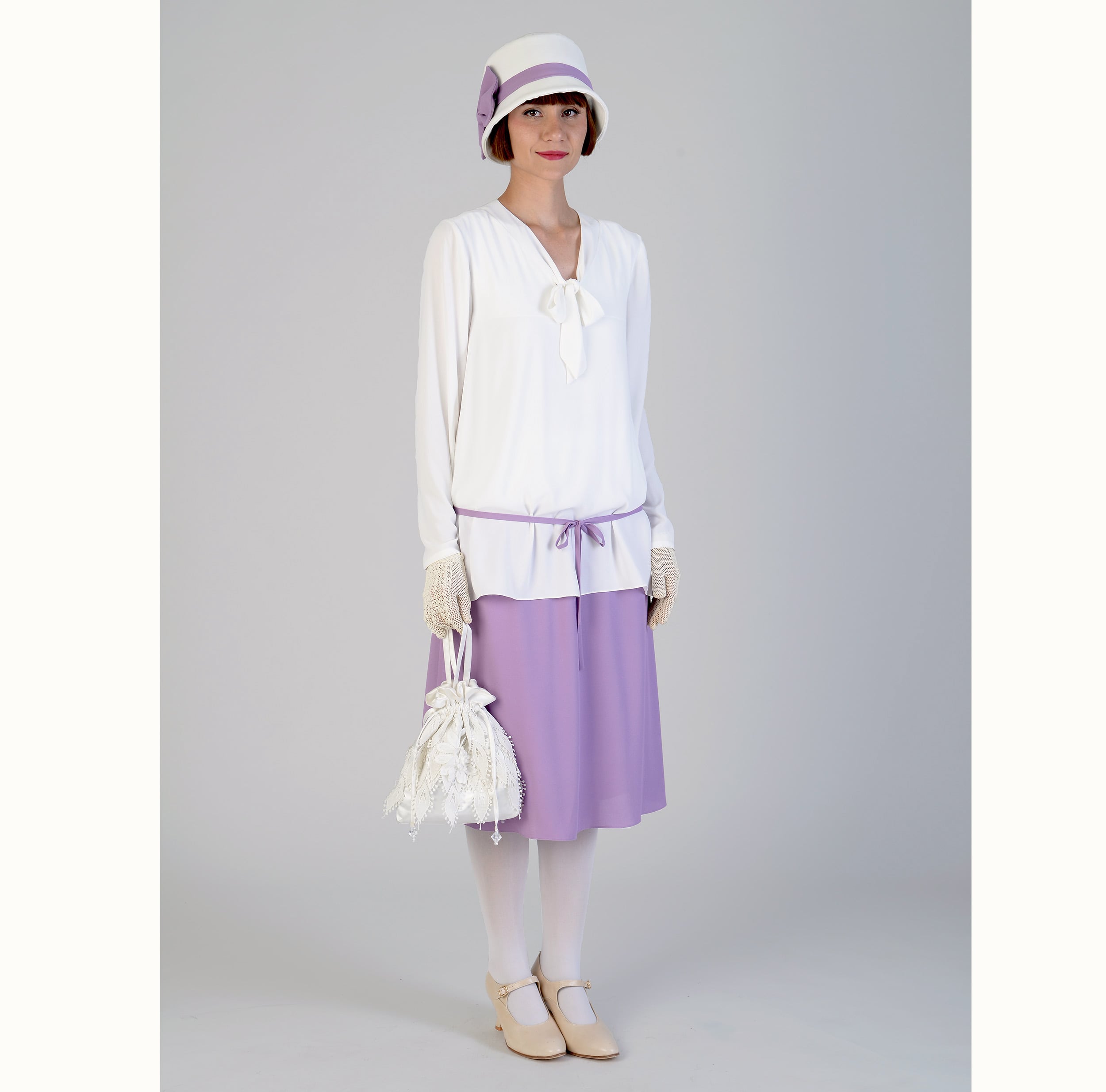 2-piece 1920s reproduction dress in off-white & lavender georgette ...